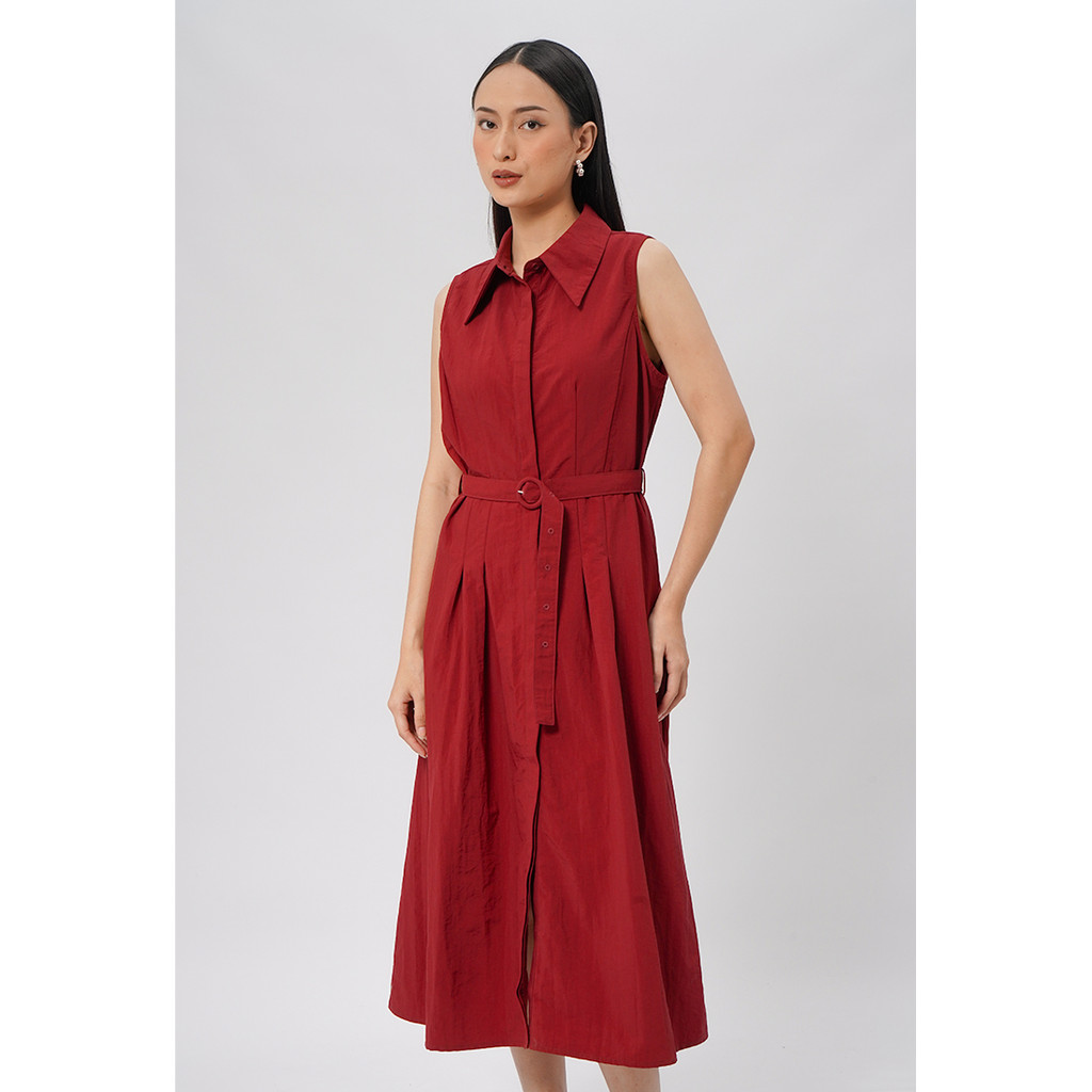 Jual Executive Sleeveless Midi Shirt Dress Red | Shopee Indonesia