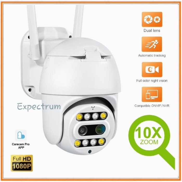 Jual IPCAM Outdoor CARE CAM 2MP x 2 LENS. Zoom 10x PTZ Pan Tilt 4 IR-4 ...