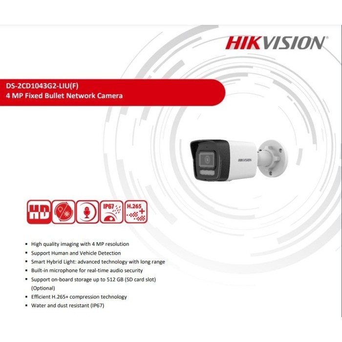 Jual HIKVISION IP CAMERA 4MP DS-2CD1043G2-LIU F CCTV BULET AUDIO COLOR POE | Shopee Indonesia