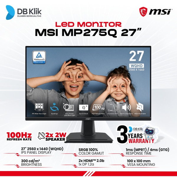 Jual MSI PRO LED Monitor MP275Q 27" IPS WQHD 100Hz 1ms Adaptive Sync ...