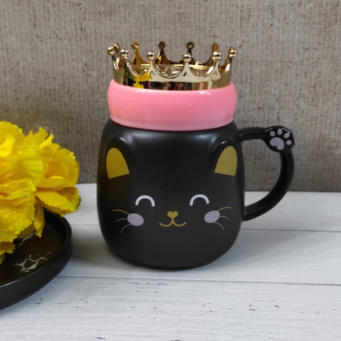 Jual [BARU] Mug keramik kucing CROWN / gelas kopi gelas minum tutup ...