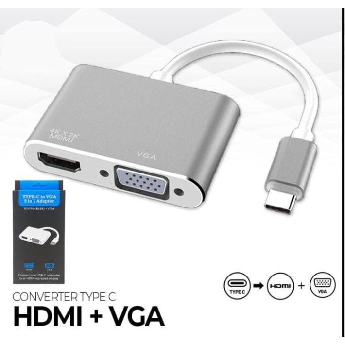 Jual HARGA DISC - Converter Usb type C to HDMI + VGA HQ | Shopee Indonesia