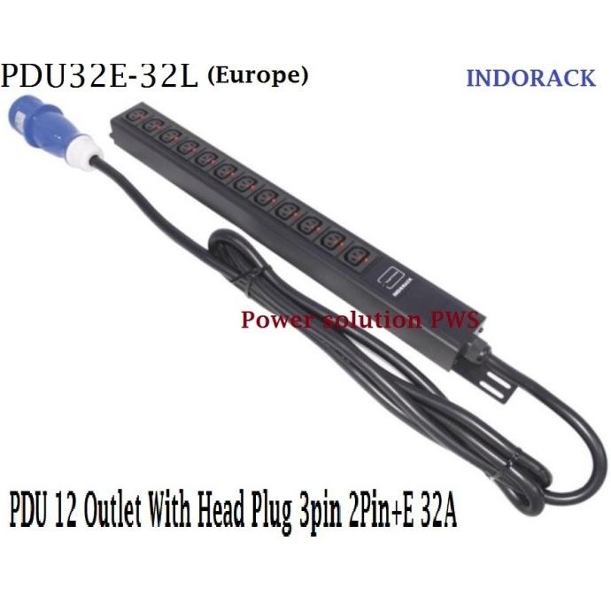 Jual PDU12G/E-32L PDU 12 Outlet With Head Plug 3pin 2P+E 32A INDORACK ...