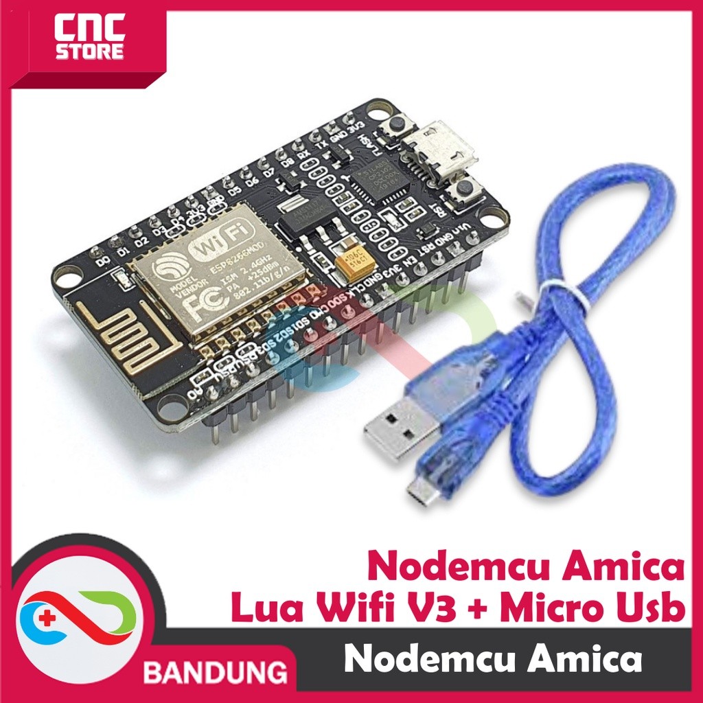 Jual NODEMCU AMICA LUA WIFI V3 4MB 32MBITS FLASH ESP8266 ESP12 CP2102 + KABEL MICRO USB | Shopee ...