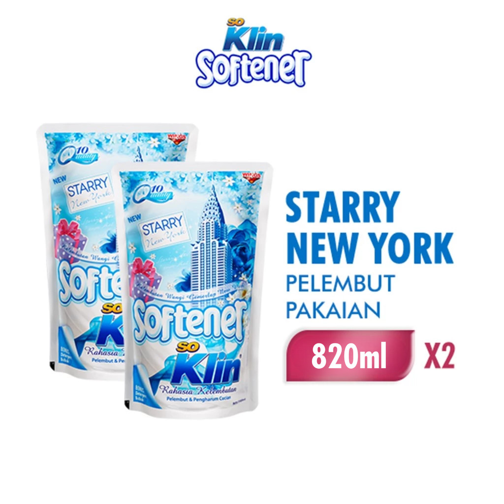 Jual SoKlin Softener Pelembut dan Pewangi Pakaian Biru Starry New York Pouch 820ml x 2 pcs ...