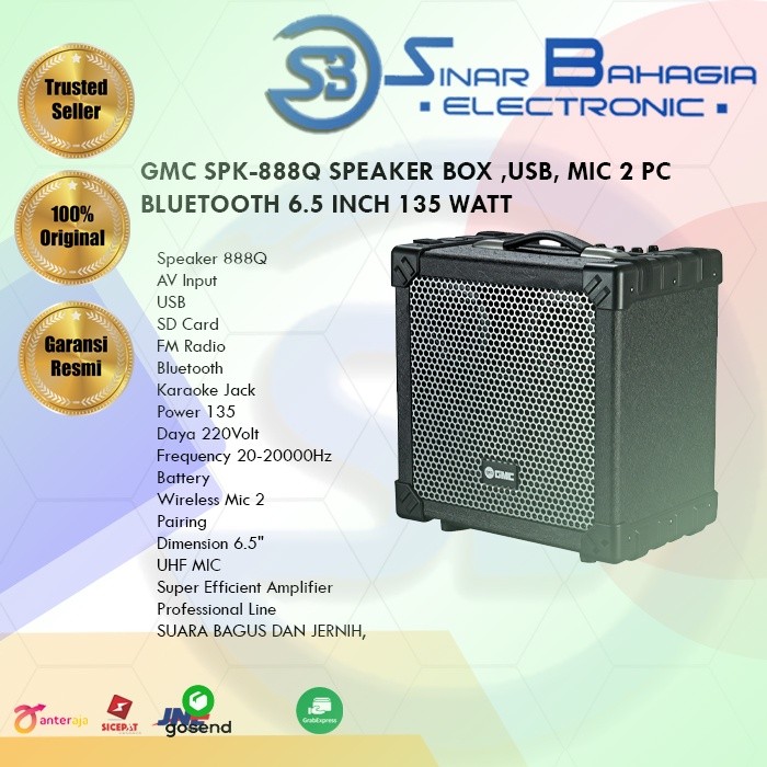 Jual GMC SPK-888Q SPEAKER BOX ,USB, MIC 2 PC BLUETOOTH 6.5 INCH 135 ...