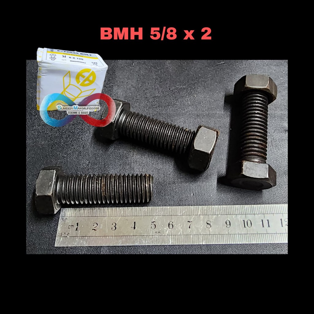 Jual BOX - Baut mur hitam (BMH) 5/8 x 2 inch ( Isi 30 pcs ) | Shopee ...