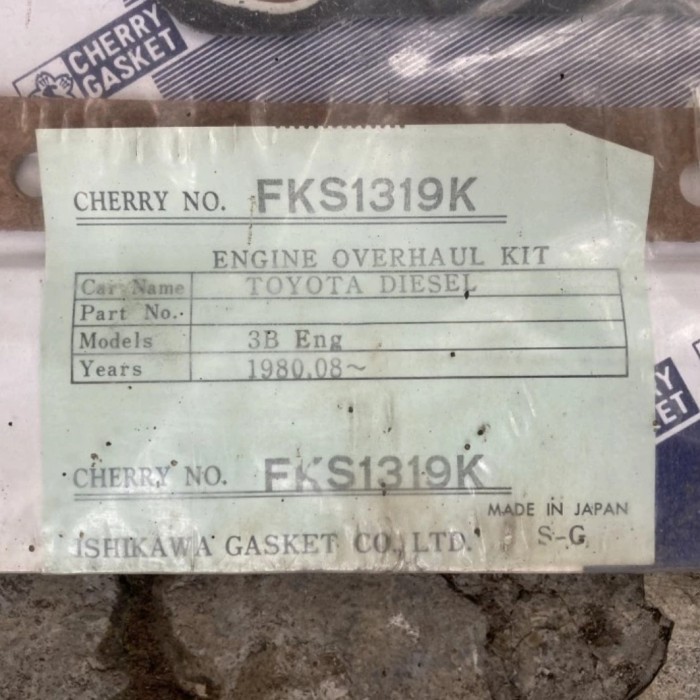 Jual [OGG] Gasket Set Packing Set Toyota 3B Engine Diesel Cherry Japan ...