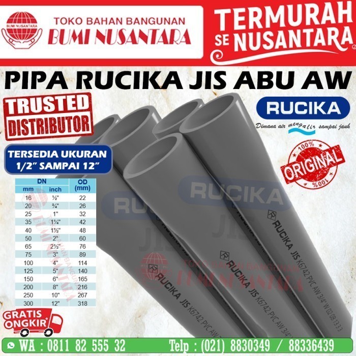 Jual Pipa Rucika Abu 10" AW Inch 4 Meter JIS Peralon PVC Pipe Air ...