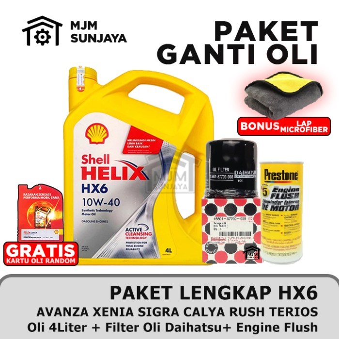 Jual PAKET LENGKAP Ganti Oli Mesin Shell Helix HX6 SAE 10W-40 4 Liter Engine Flush DAIHATSU ...