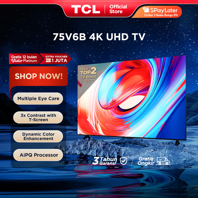 Jual [4K Big Google TV] TCL 75 Inch V6B - Smart UHD - T-Screen - Dolby Audio - HDR10 - AiPQ ...
