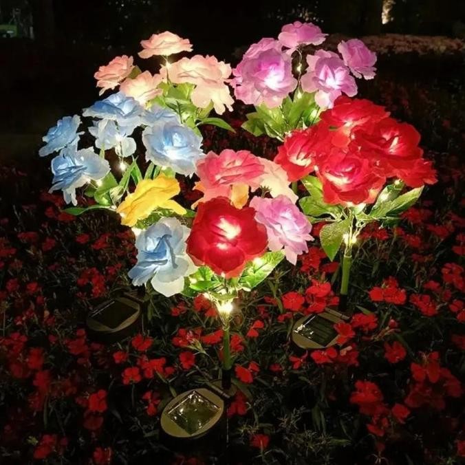 Jual 1 Bundle 7-Head Color Solar Rose Simulation Garden Light, Led ...