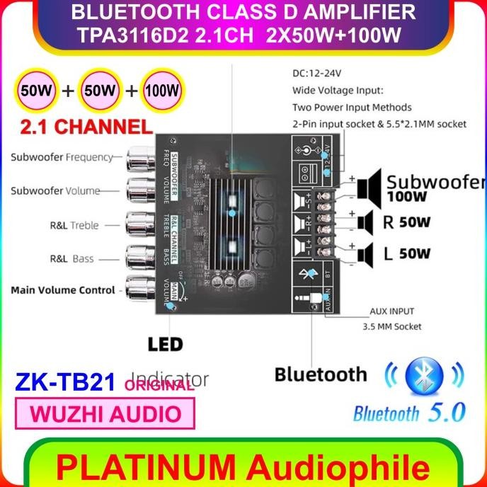 Jual Tpa3116 Bluetooth Amplifier Class D 2.1Ch 2X50W+100W Zk-Tb21 ...