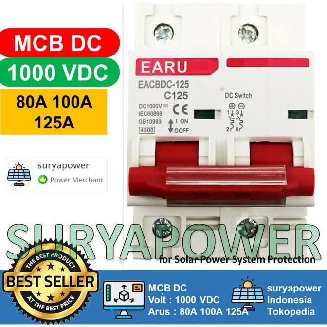 Jual MCB DC 1000V 2P - 80A 100A 125A - EARU - SURYAPOWER | Shopee Indonesia