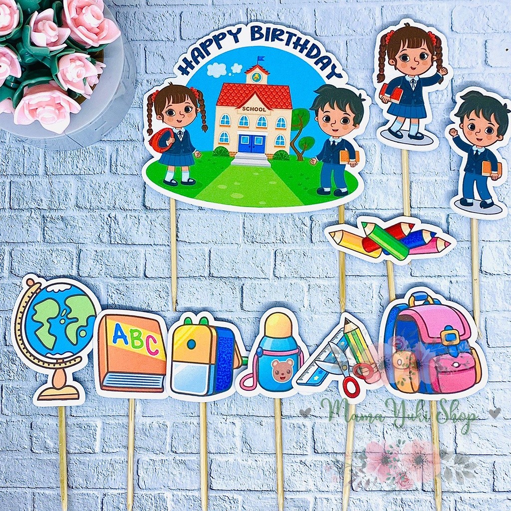 Jual Topper Cake Hiasan Kue Ulang Tahun Anak Motif SEKOLAH BACK TO ...
