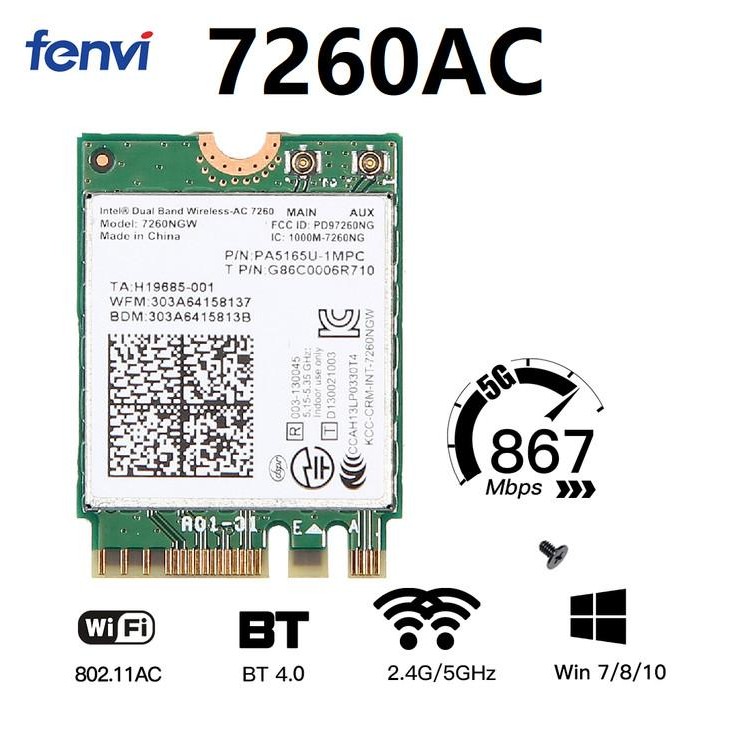 Jual Wifi 5 Ac Card Wireless Intel 7260 Ac Bt 4.0 Ngff M.2 2G 5G ...