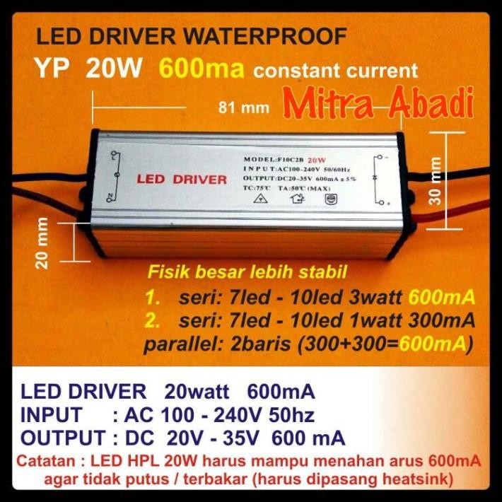 Jual LED Driver 20 Watt 600 mA Casing Besi WATERPROOF | Shopee Indonesia
