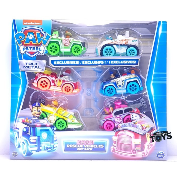 Jual Promo! Paw Patrol True Metal Neon Rescue Vehicle Gift Pack 6 ...