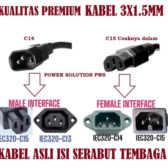 Jual Kabel Power Cord monitor extension CPU Monitor IEC320 C15 ke C14 3x 1.5mm 2,5 Meter / Cable ...