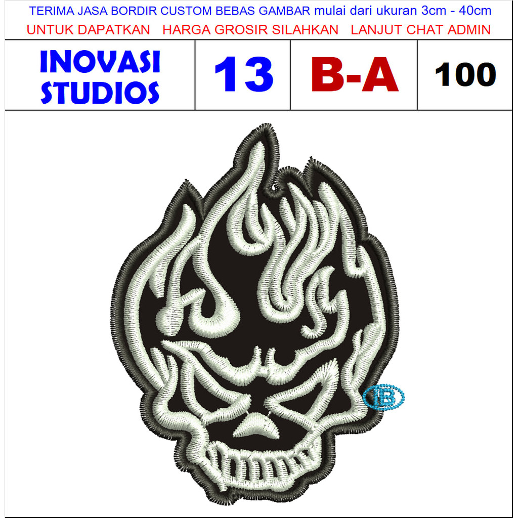 Jual PATCH BORDIR LOGO B-A100 SKULL FIRE TENGKORAK PUNK ROCK - IPATCH ...
