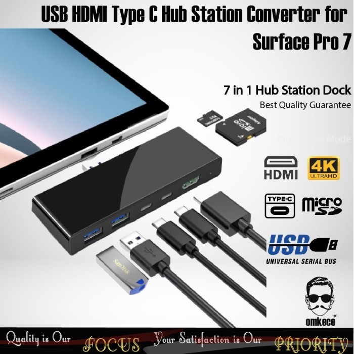 Jual Adapter Microsoft Surface Pro 7 HDMI Type C USB Converter Hub ...