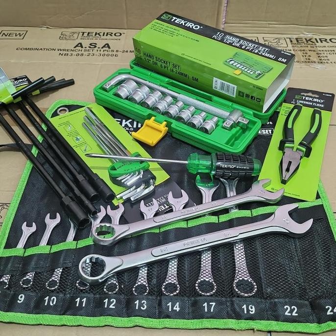 Jual TEKIRO Paket Bengkel lengkap 6Set Box Kunci Sok+Kunci Ring Pas+Kunci L+Obeng+Tang+Kunci T ...