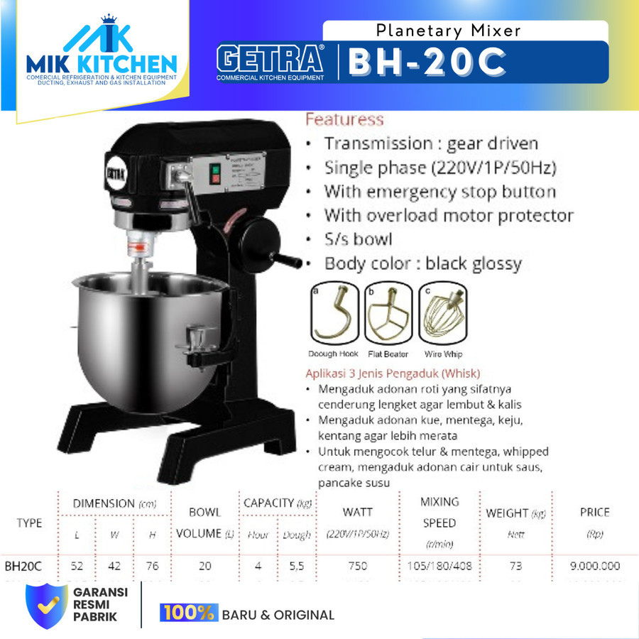 Jual GETRA PLANETARY MIXER BLACK BH-20C / BH20C PLANETARY MIXER HITAM ...