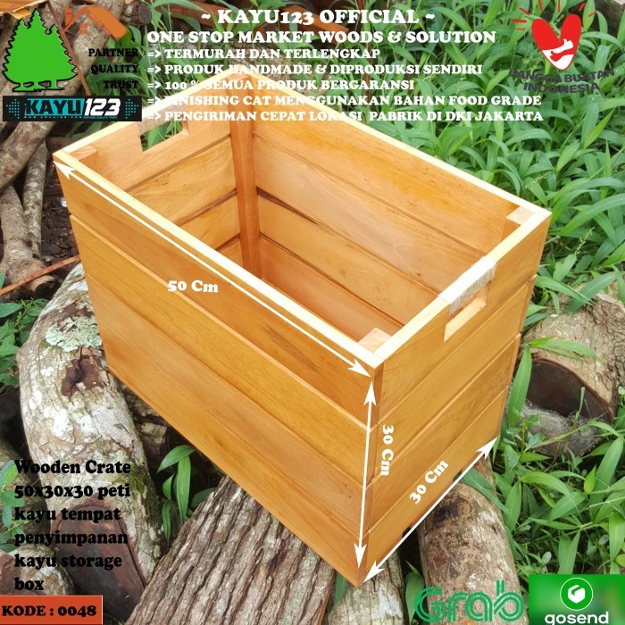 Jual Wooden Crate 50x30x30 CM peti kayu tempat penyimpanan kayu storage ...