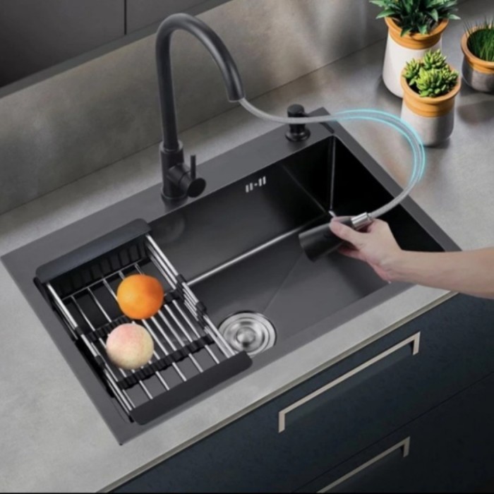 Jual ASLI KITCHEN SINK INOBE 6045 HITAM BLACK PAKET KOMPLIT SET KRAN ...