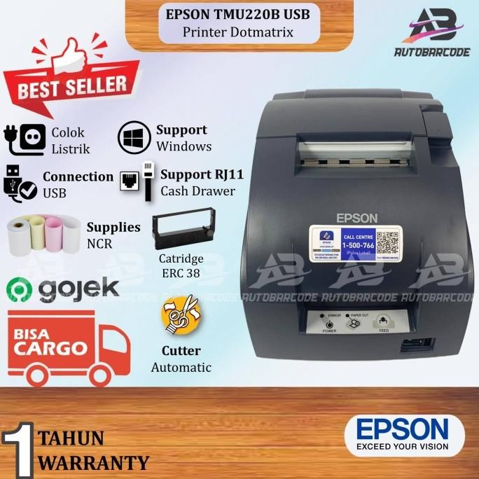 Jual PRINTER DOT MATRIX 76MM EPSON TMU-220B USB LAN SERIAL AUTOCUTTER ...