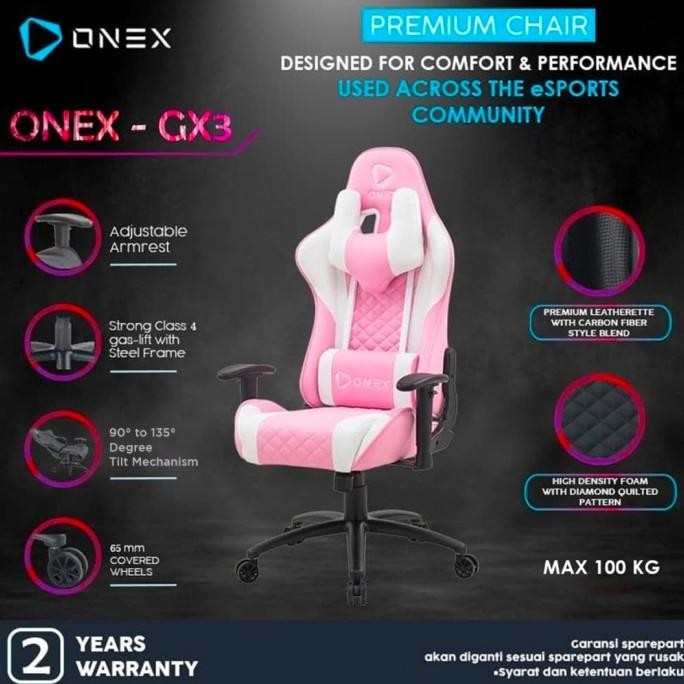 Jual Onex Gx3 Premium Quality Gaming Chair Kursi - Pink White Original ...