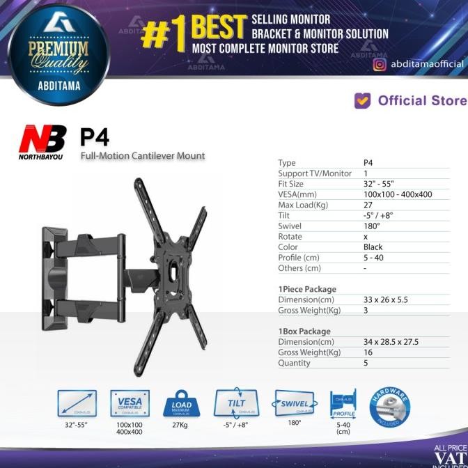 Jual Bracket Tv Monitor Led Lcd North Bayou Nb P4 Nbp4 32"-55" Tilt ...