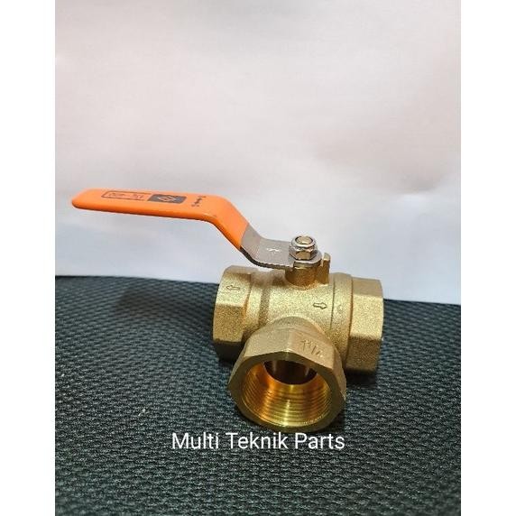 Jual Ball Valve / Stop Kran / Kran Air Kuningan / Brass 3 Way / 3 Jalur / Three Way Drat 3/4 ...