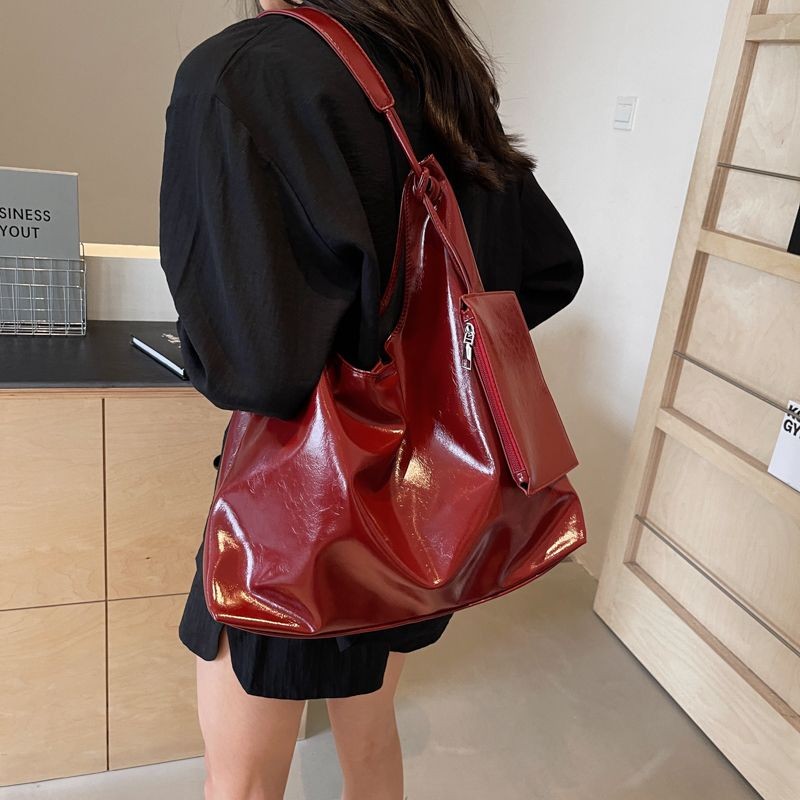 Jual Tas Besar Merah Retro Tas Tinggi Tekstur Tas Tote Tas Bahu Tunggal ...