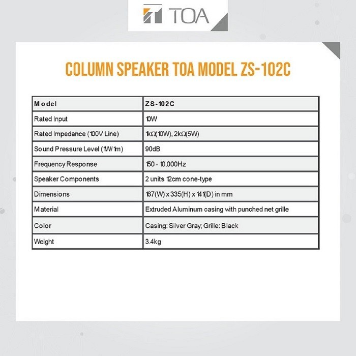 Jual TOA ZS-102C Column Speaker Indoor / Outdoor Speaker Dinding Masjid TOA | Shopee Indonesia