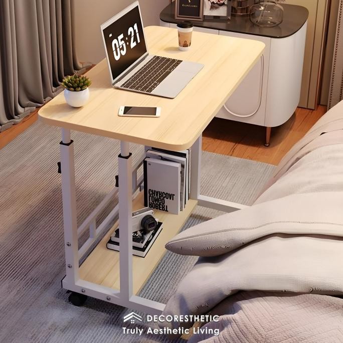 Jual Meja Belajar Roda Double Layer Minimalis Meja Rak Buku Adjustable ...