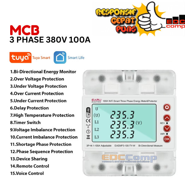 Jual Smart life Tuya Din Rail MCB 3 Phase 1 Phase ELCB remote Control ...
