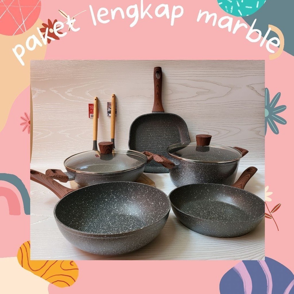 Jual Cypruz Panci Set Paket lengkap Marble Pan Cookware Stein Granite Wajan anti lengket ...