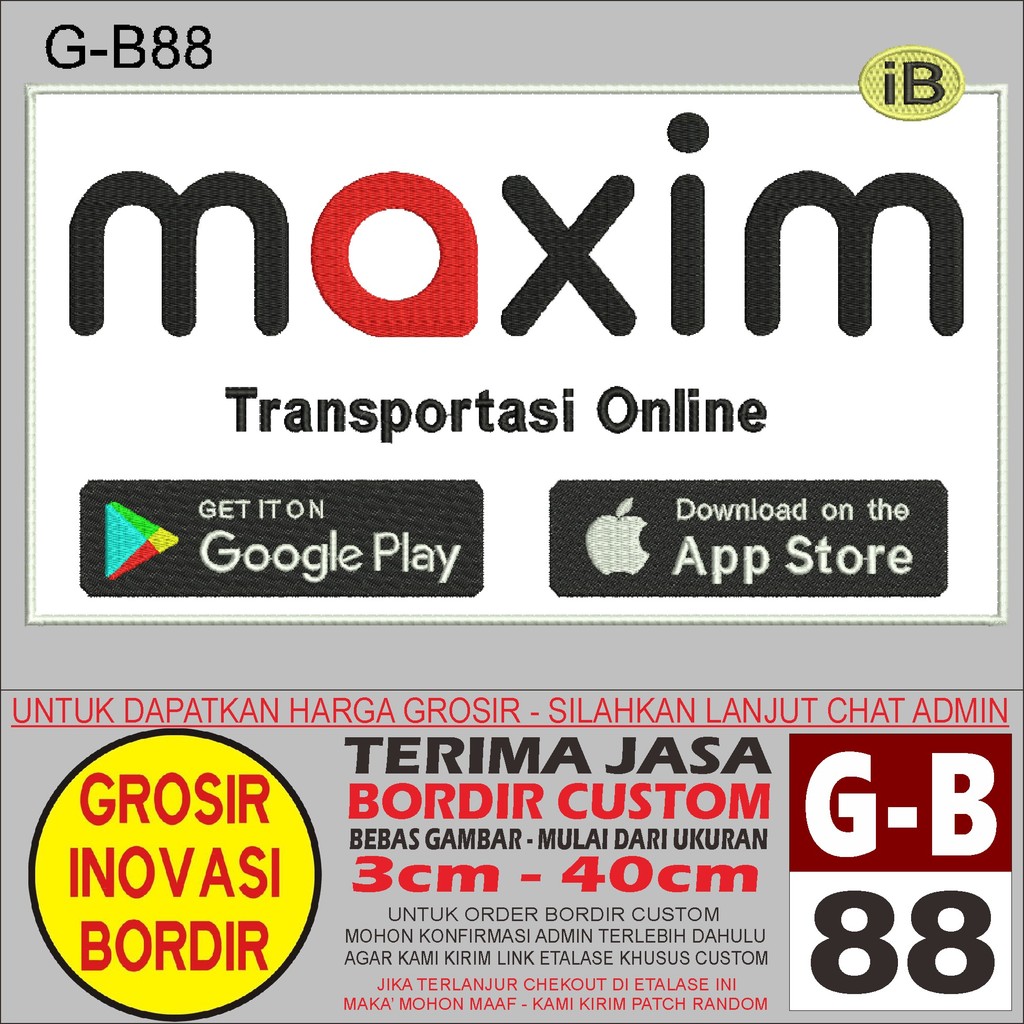 Jual PATCH BORDIR LOGO G-B88 MAXIM TRANPORTASI ONLINE - GIB REVIEW ...