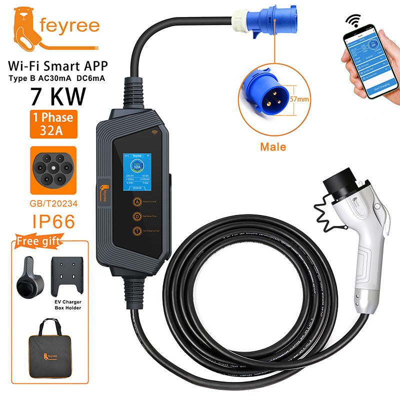 Jual feyree 7KW 32A Adjustable EV Charger GBT Socket APP Bluetooth Version Set Charging Time ...