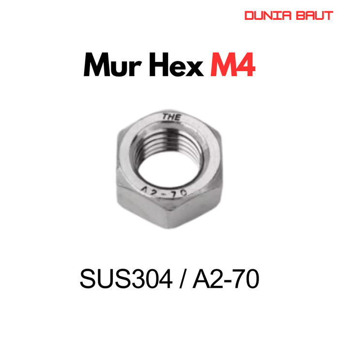 Jual SS304 Mur M4 / Mur Stainless M4 / Hex Nut M4 SUS304 / A2-70 | Shopee Indonesia