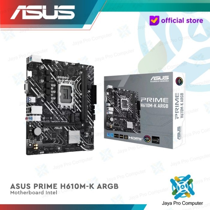 Jual PROMO! Motherboard ASUS PRIME H610M-K ARGB (LGA1700, H610, DDR5, USB3.2, SATA | Shopee ...