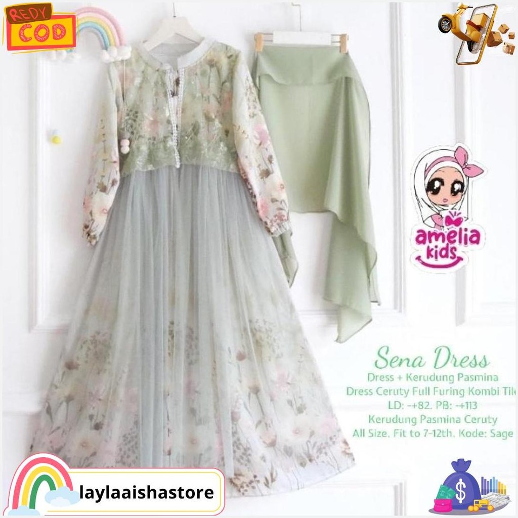 Jual (( New Arrival )) Setelan Gamis Brokat Tutu Anak Free Hijab Anak Usia 7-12 Tahun Sena Set ...