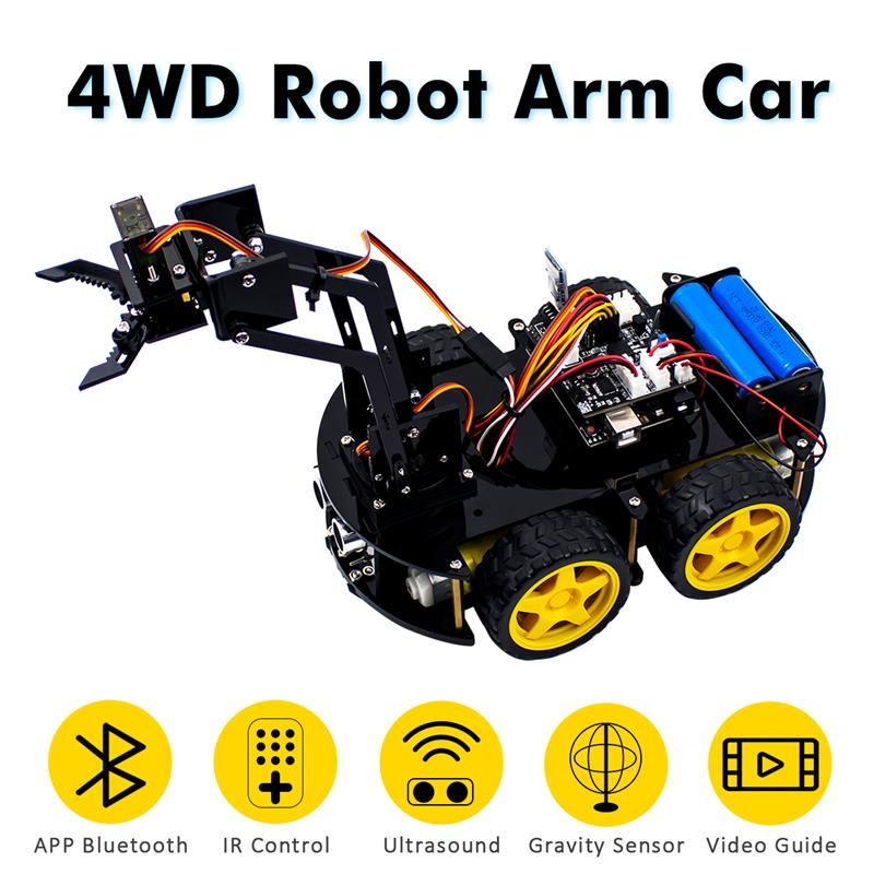 Jual TOPZI 2025 Mechanical 4WD Robot Arm Car Kit for Arduino Smart Robot Car Set for Learning ...