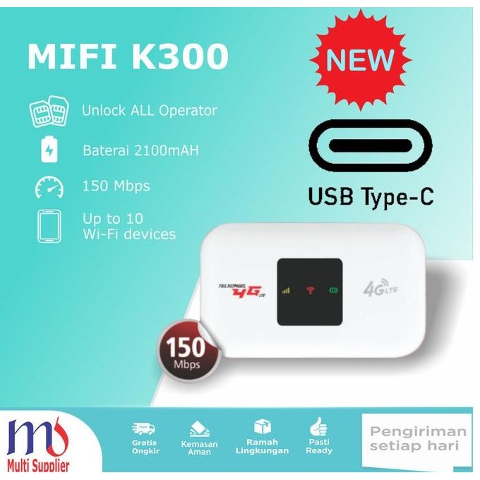 Jual Modem Wifi Mifi 4G Telkomsel K300 4G LTE Unlock All Operator USB ...