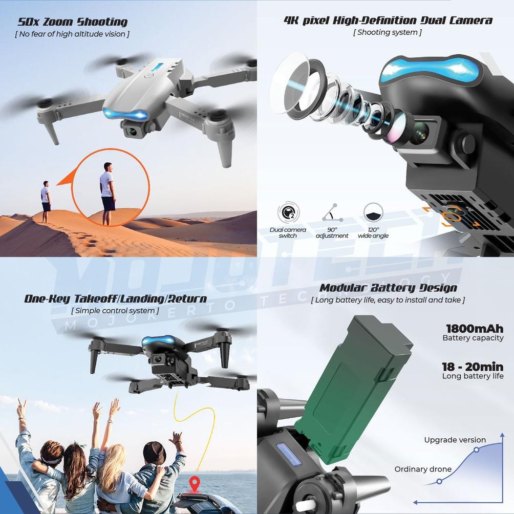 Jual ORIGINAL Drone Proshoot Lipat Foldable Drone E99Pro 4K Dual Cam dengan Sensor Nabrak ed-7 ...
