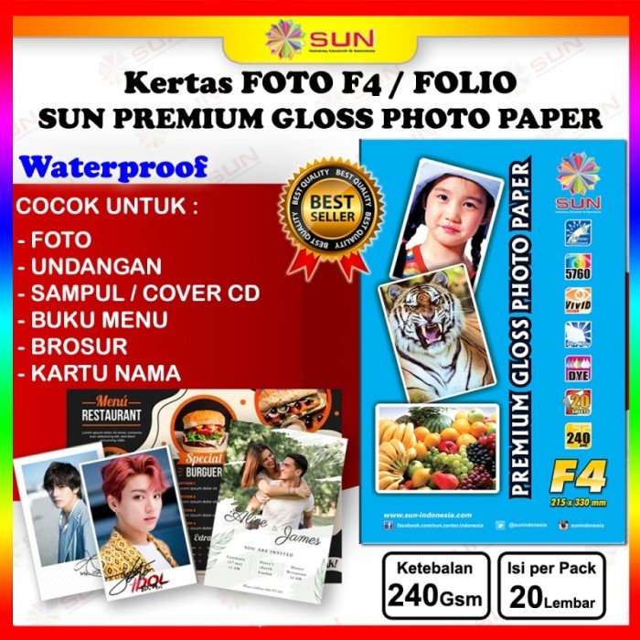 Jual Kertas Foto Glossy - Sun Premium Glossy Photo Paper A4, F4 ...