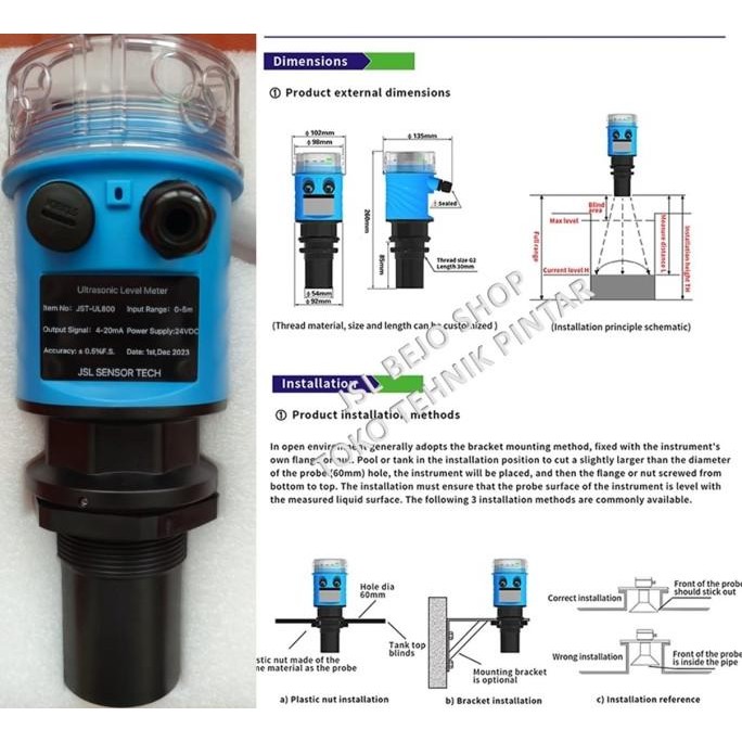 Jual Ultrasonic Water Level Sensor Ip68 Waterproof 4 20Ma & Rs485 ...
