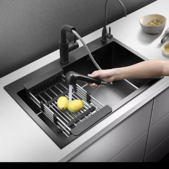 Jual kitchen zink stainless Black 5040 komplit set kran tarik panas ...