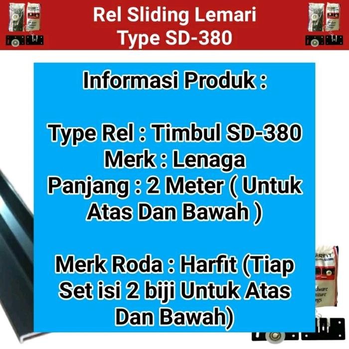 Jual Rel Sliding Lemari Model Timbul 2 Meter 4 Batang Plus Roda SD 380 ...
